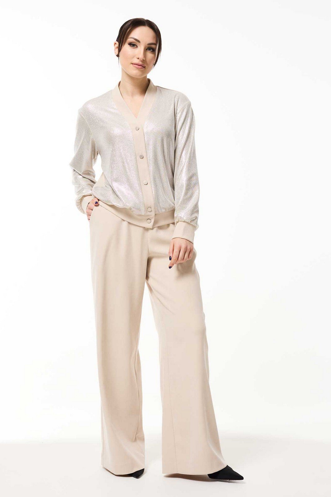 Костюм брючный 1036 бежевый MisLana купить в интернет магазине Велесмода